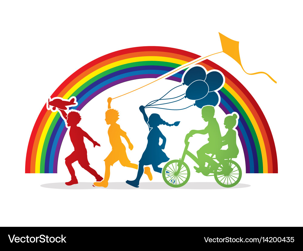 Group children running friendship graphic Vector Image