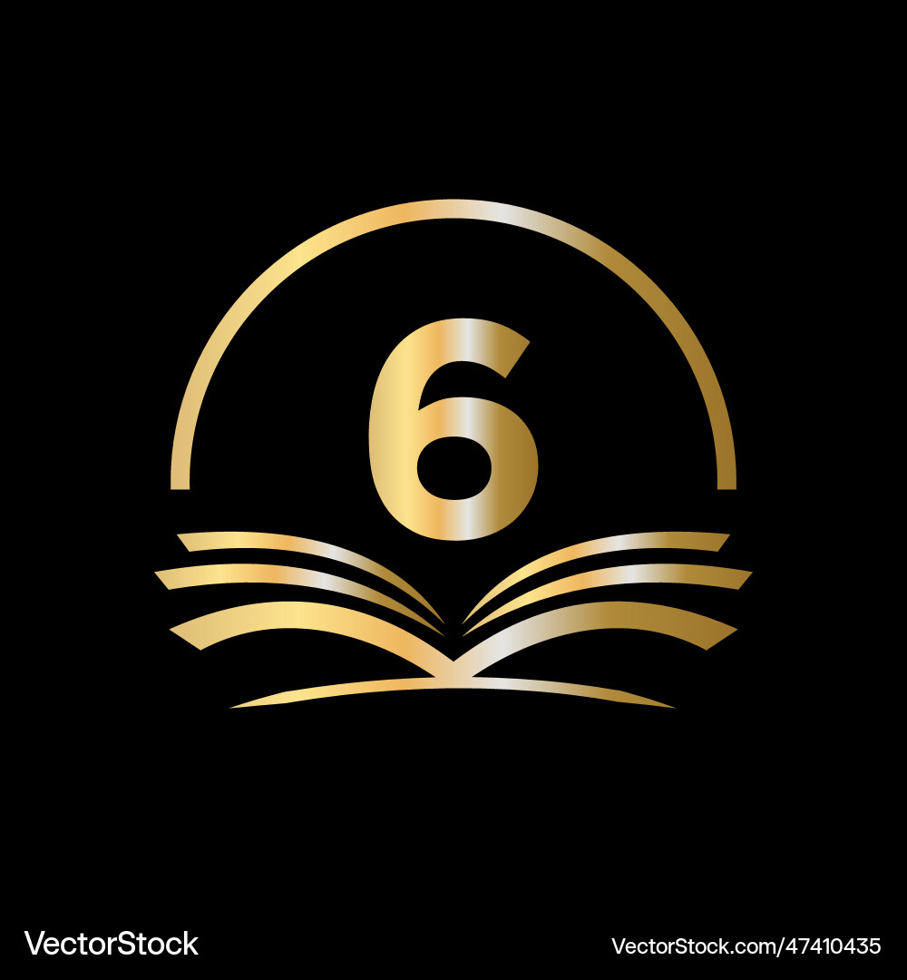 Initial letter 6 education logo book concept Vector Image