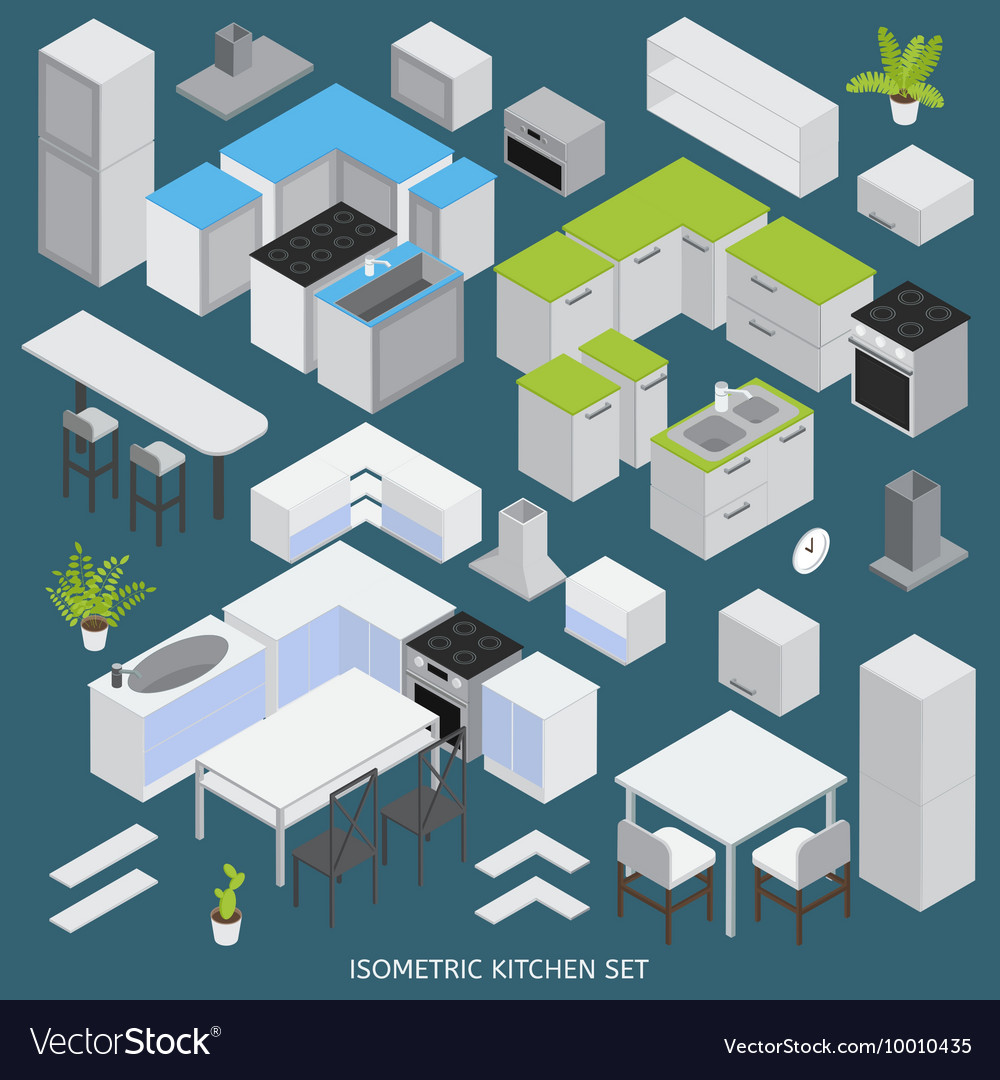Isometric kitchen elements set Royalty Free Vector Image