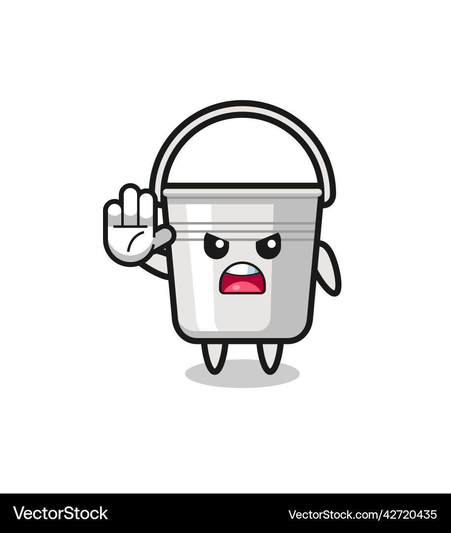Metal bucket character doing stop gesture Vector Image