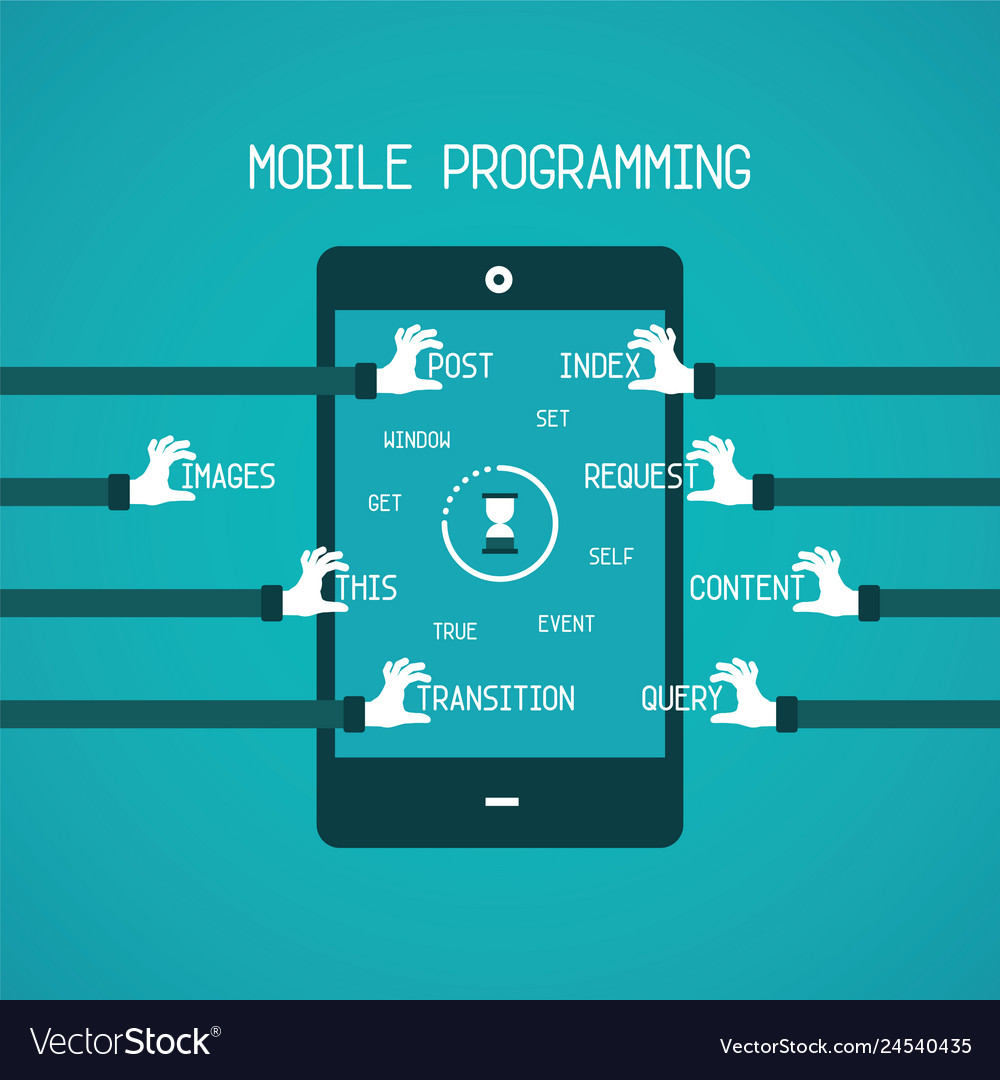 Mobile programming concept in flat style Vector Image
