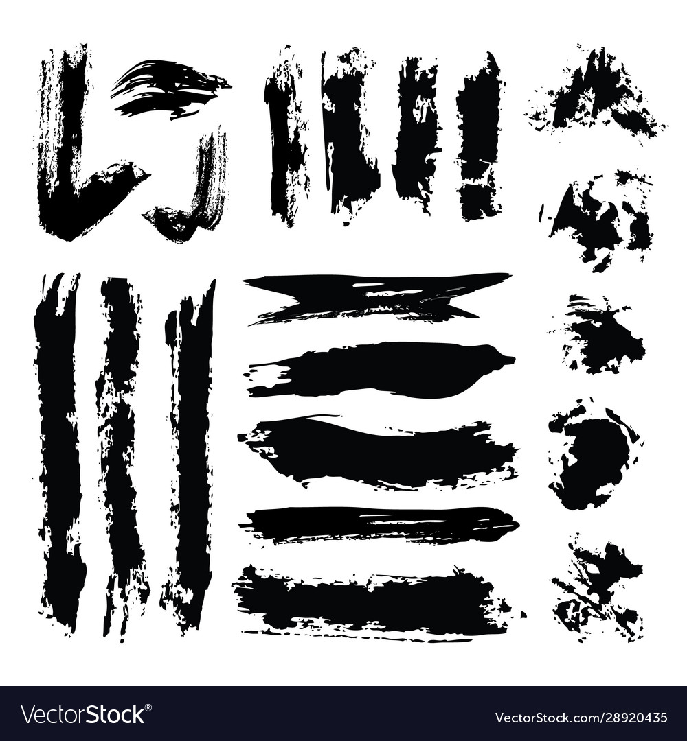 Set black ink grunge artistic brush Royalty Free Vector