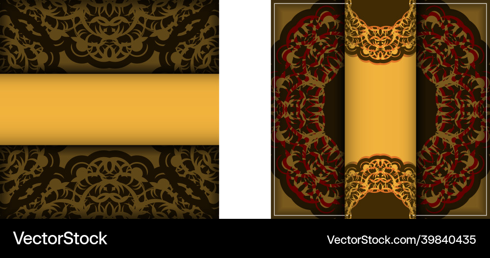 Yellow card with luxurious brown pattern for your Vector Image