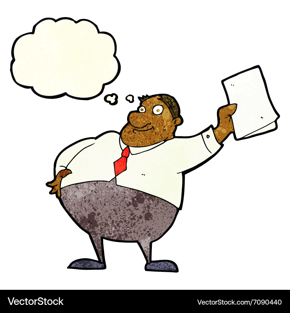 Cartoon boss waving papers with thought bubble Vector Image
