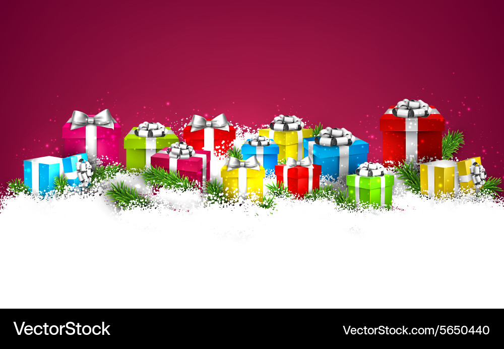 Christmas background with colorful gift boxes Vector Image