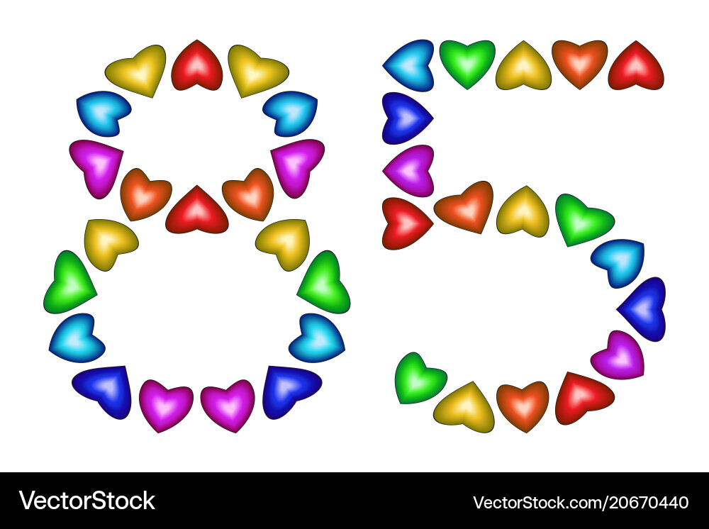 Number 85 eighty five colorful hearts on white Vector Image