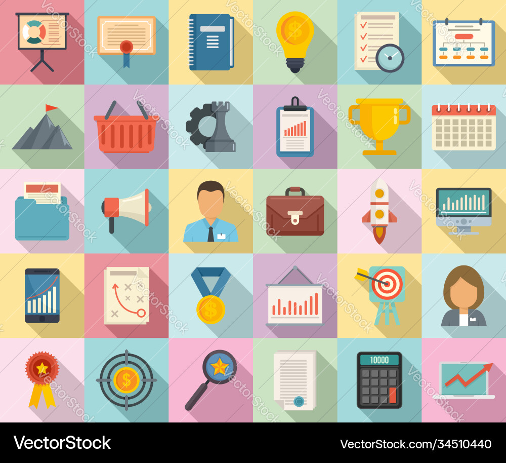 Product manager icons set flat style Royalty Free Vector