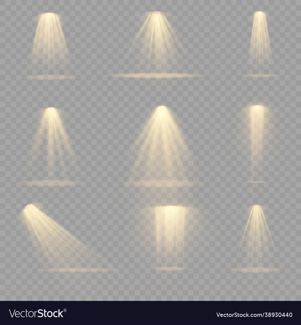 Set yellow spotlight projector light effect Vector Image Set yellow spotlight projector light effect Vector Image
