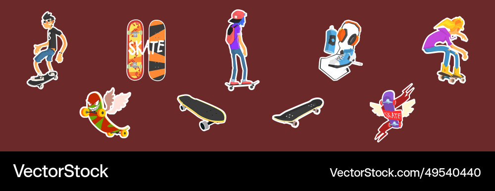 Skateboard modern colorful sticker as active Vector Image