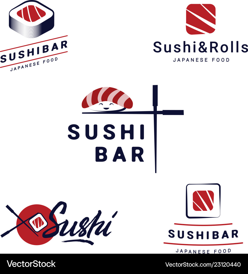 Sushi bar logos templates set collection Vector Image