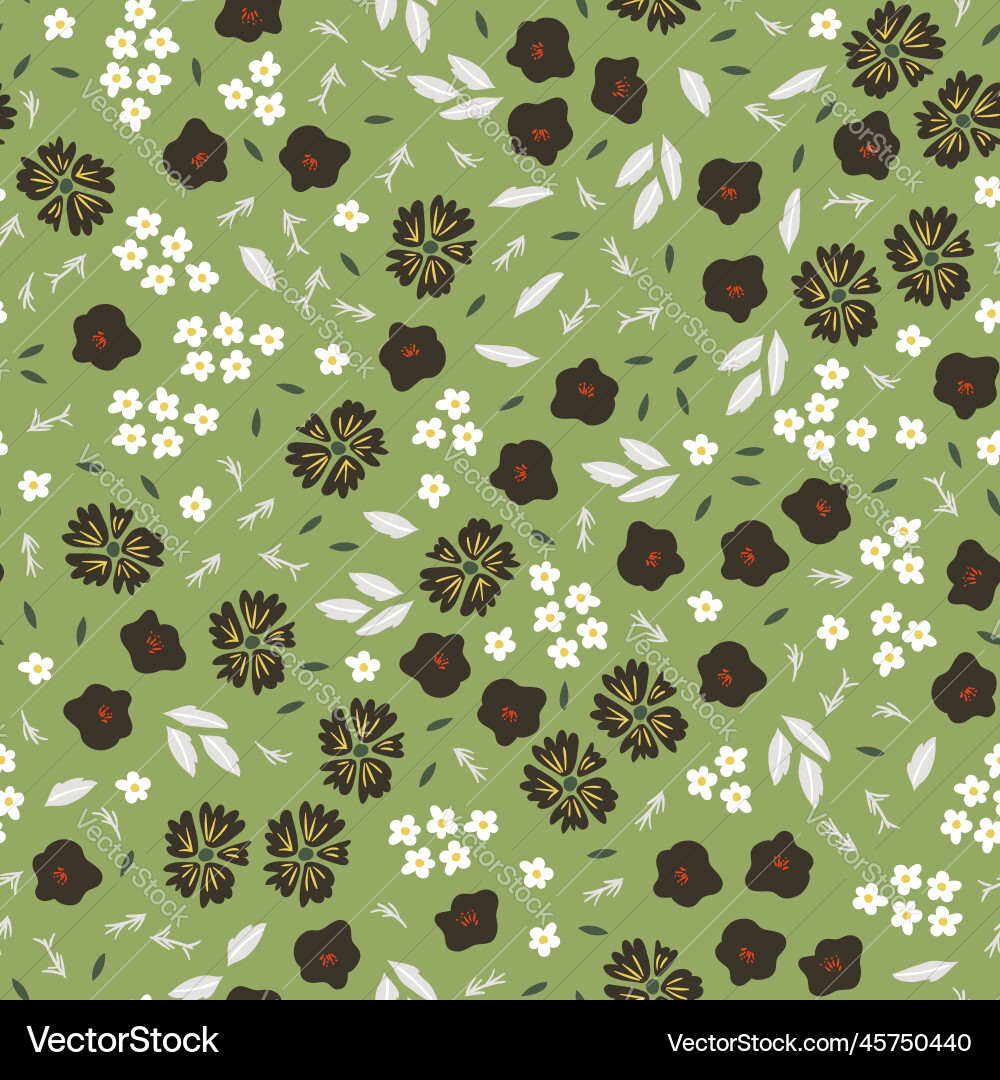 Vintage ditsy pattern with small flowers on green Vector Image