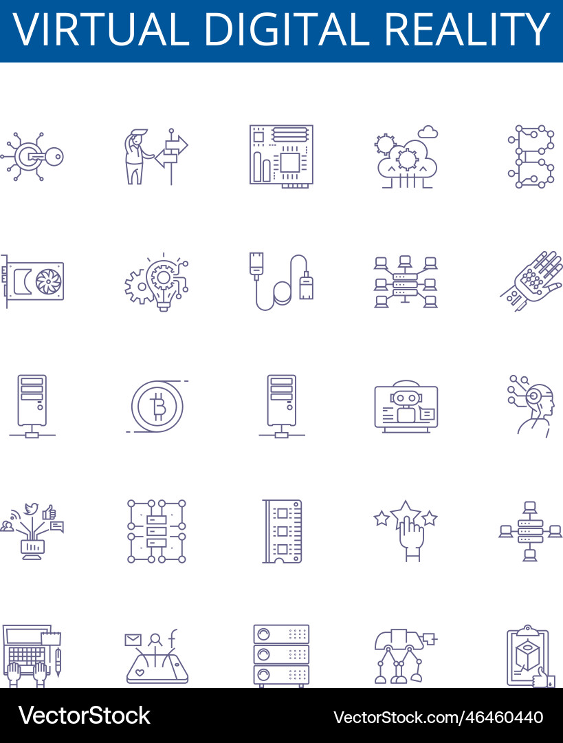 Virtual digital reality line icons signs set Vector Image