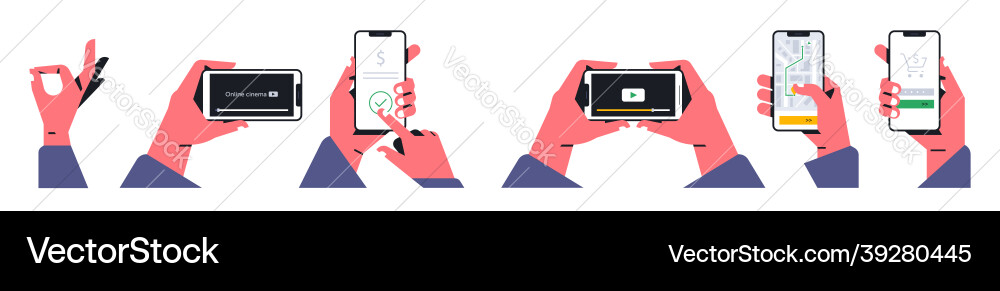 A set of hands holding phone mobile Royalty Free Vector