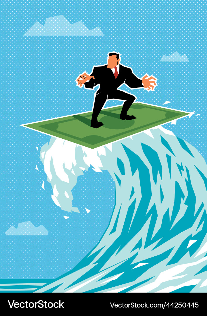 Businessman surfing on dollar Royalty Free Vector Image