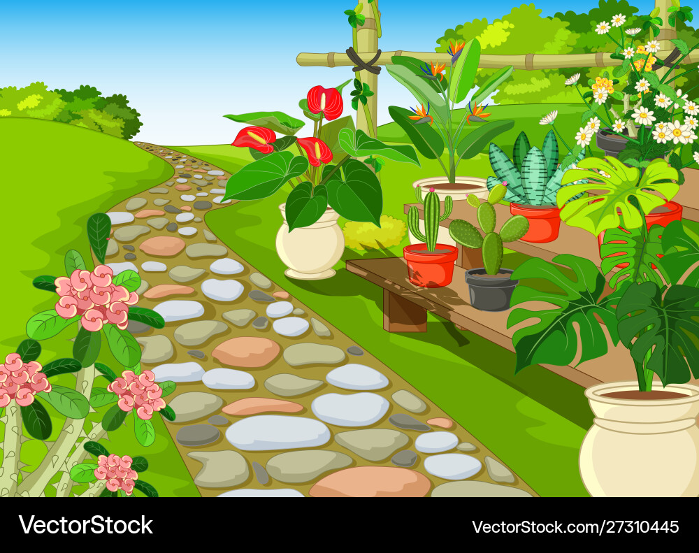 Cool park with flowers cartoon Royalty Free Vector Image