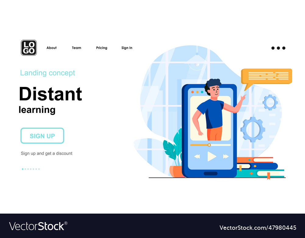 Distant learning web concept e-learning from Vector Image
