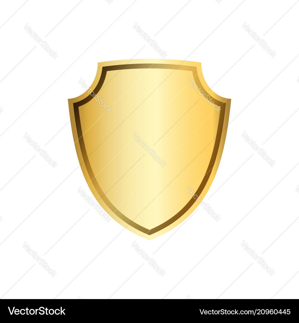 Gold shield shape icon 3d golden emblem sign Vector Image