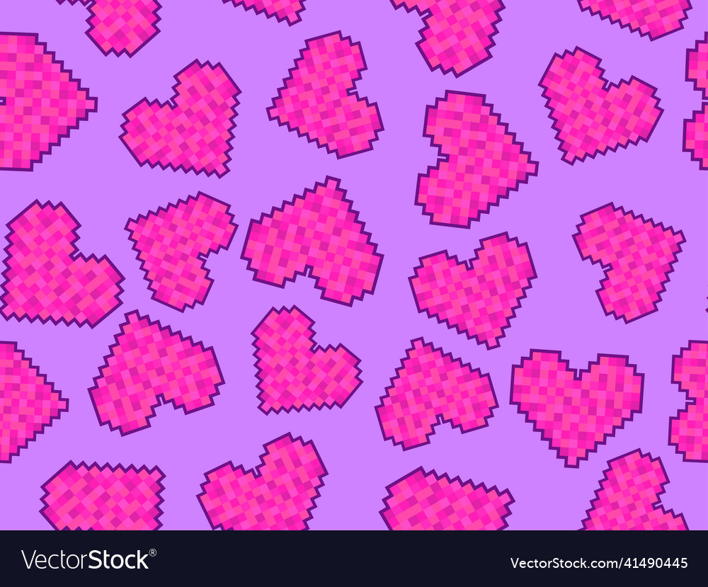 Happy valentines day pixel art hearts seamless Vector Image