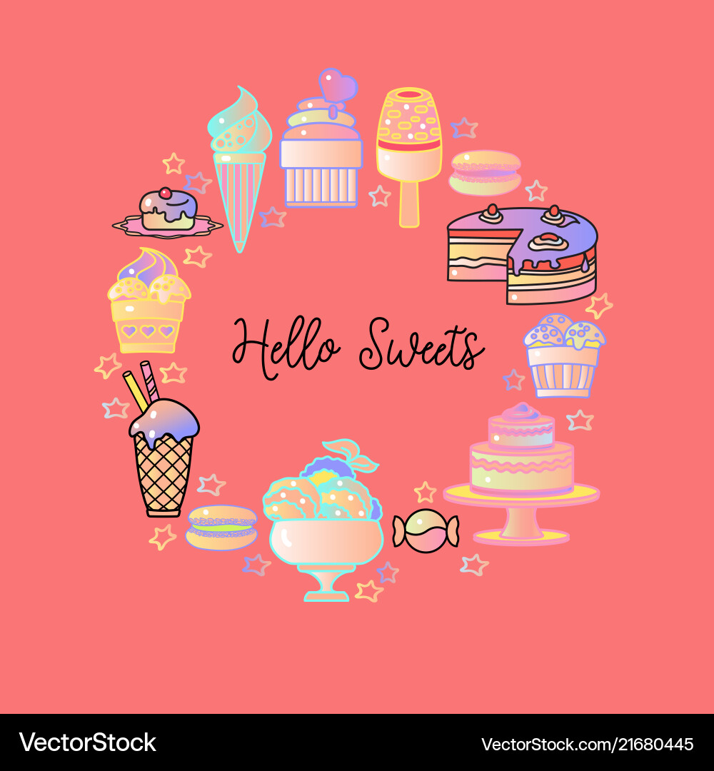 Hello sweets colorful icons Royalty Free Vector Image