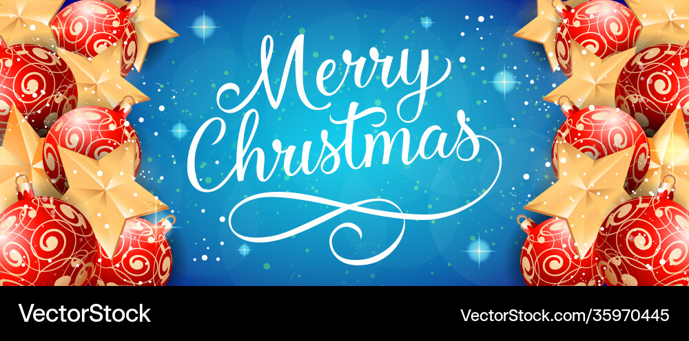Merry christmas lettering with baubles Royalty Free Vector
