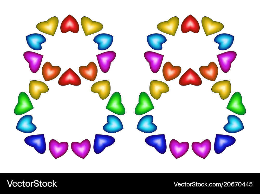 Number 88 eighty eight colorful hearts on white Vector Image