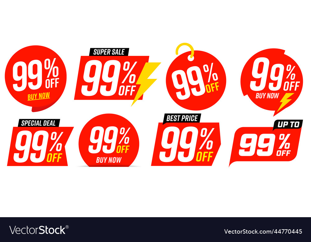 Set of different 99 off percentage promotion badge