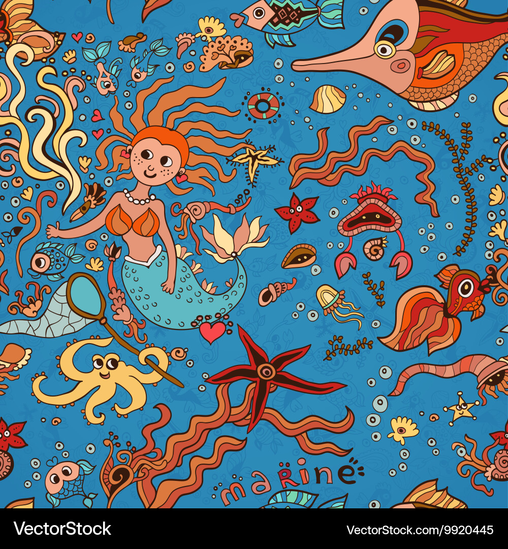 Underwater seamless pattern of sea life elements Vector Image