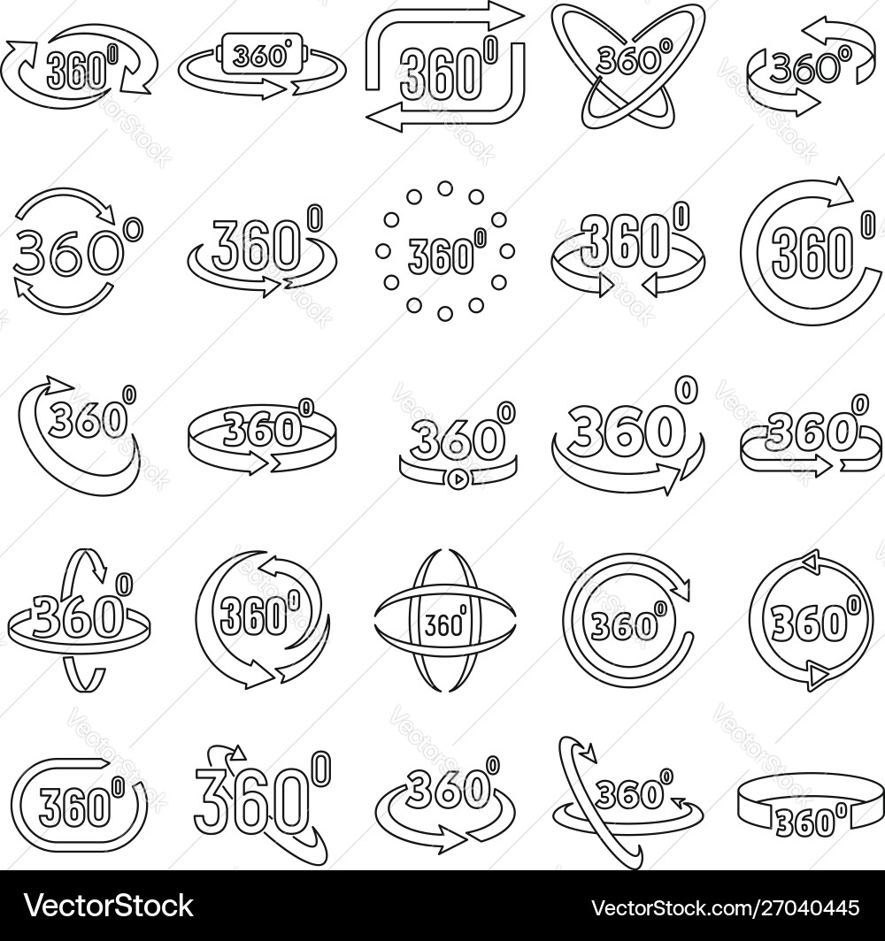 Virtual 360 degrees icons set outline style Vector Image