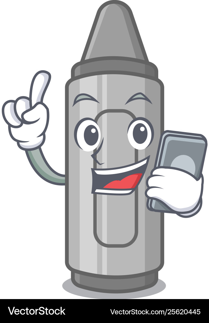 With phone grey crayon isolated cartoon Royalty Free Vector