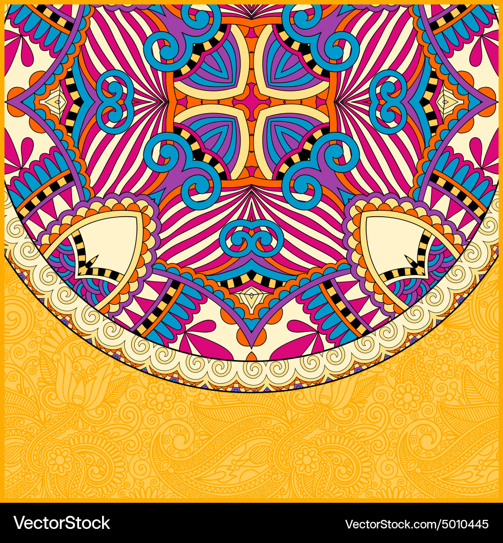 Yellow ornamental floral template with circle Vector Image