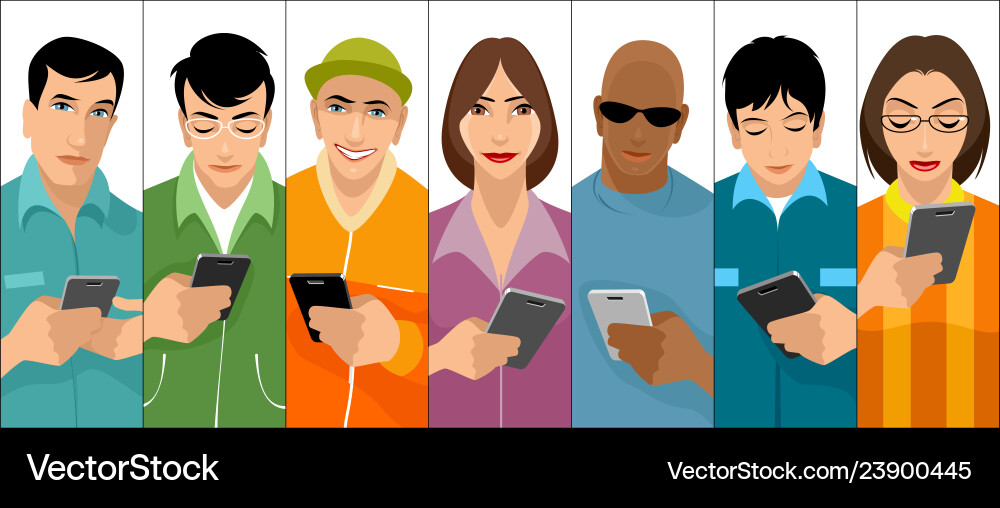 Young people with cell phones Royalty Free Vector Image