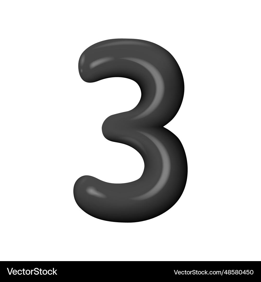 3d black number 3 black realistic plastic number Vector Image