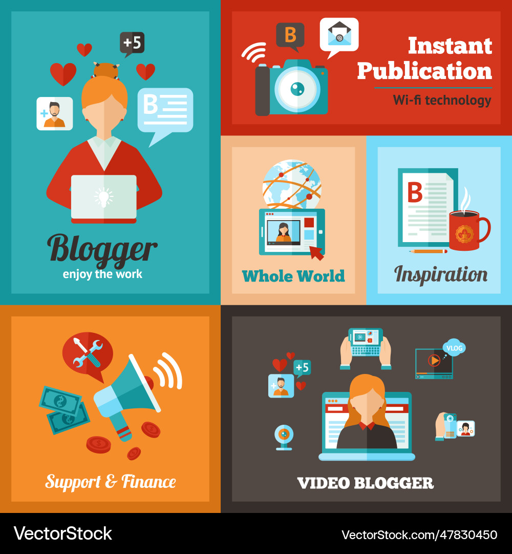 Blogger poster set poster set Royalty Free Vector Image