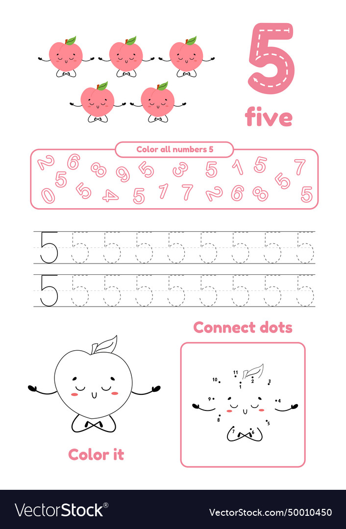 Color page dot to trace learning number 5 Vector Image