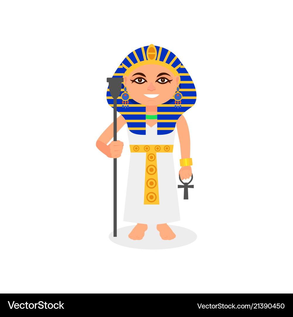 Female pharaoh with scepter and ankh cross in Vector Image