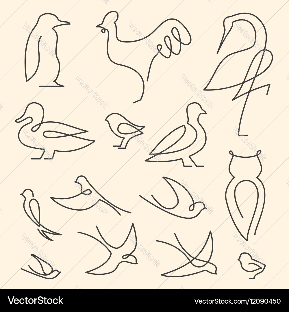 One line birds art logo set Royalty Free Vector Image