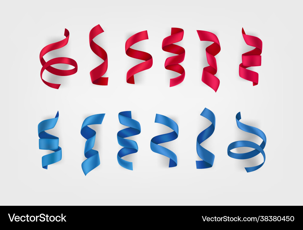 Red and blue ribbons realistic set Royalty Free Vector Image