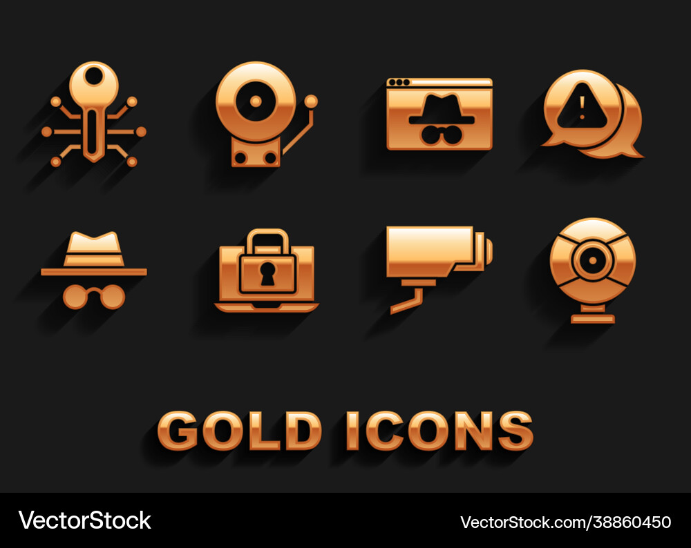 Set laptop and lock exclamation mark in triangle Vector Image