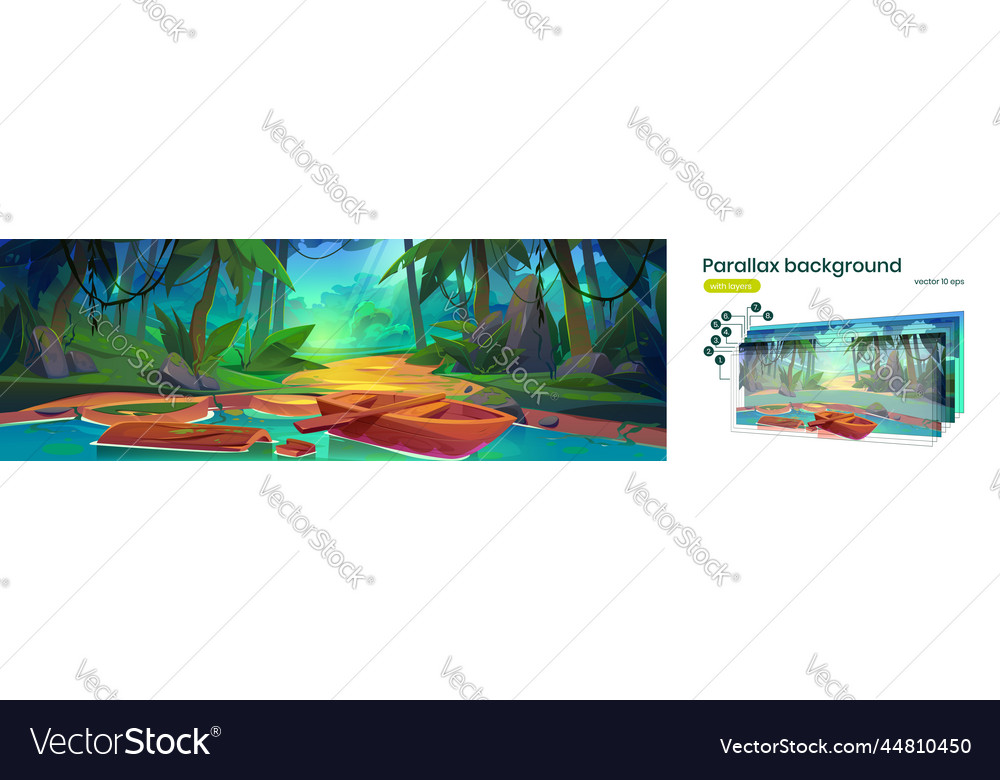 Tropical forest landscape parallax background Vector Image