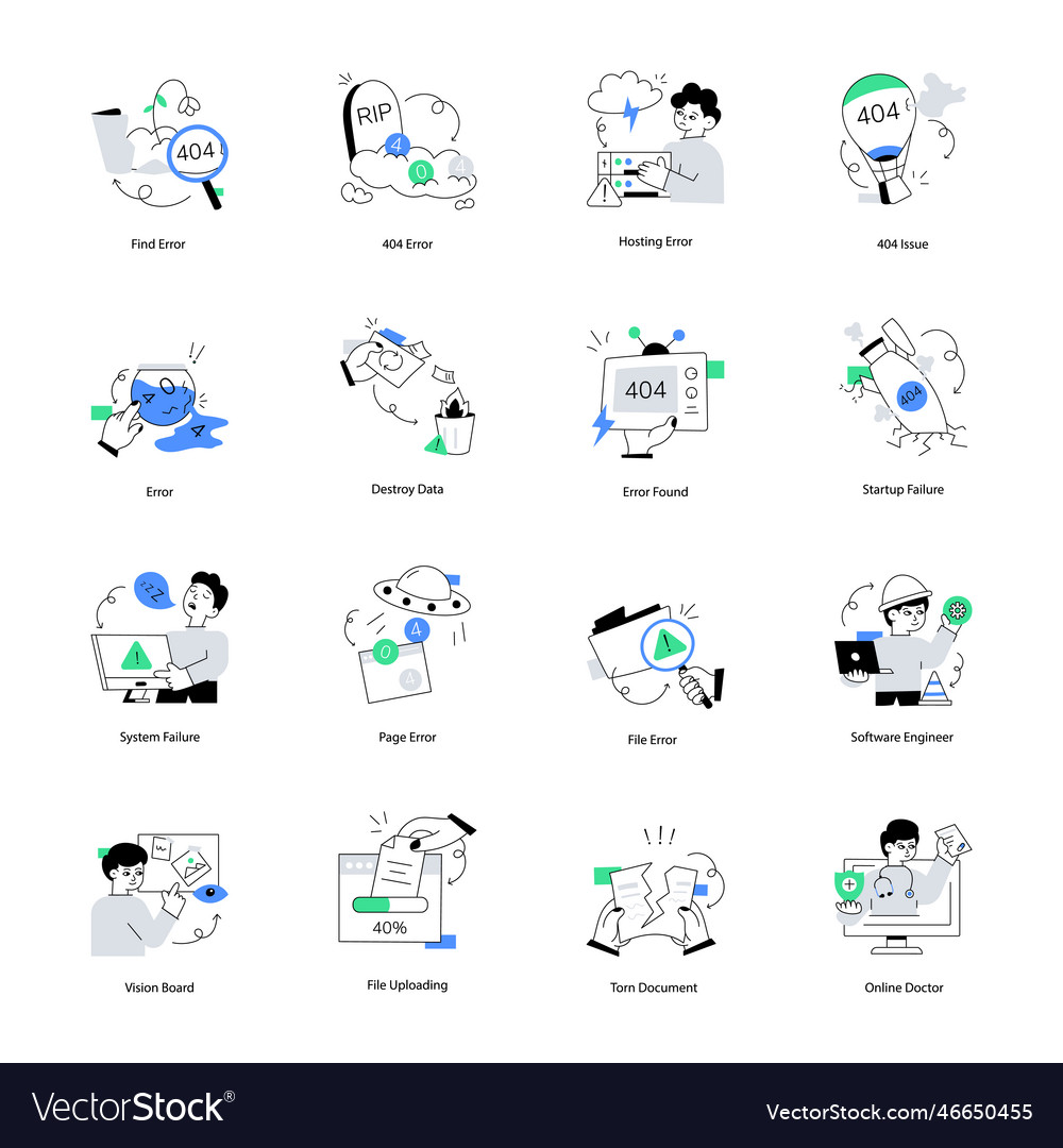 A pack of trendy system errors flat Royalty Free Vector