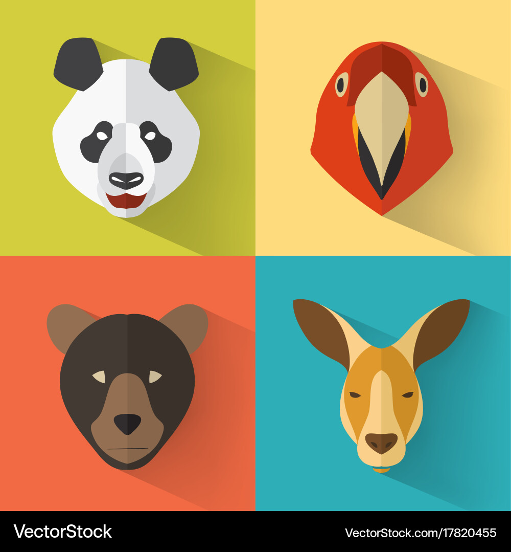 Animal portraits with flat design Royalty Free Vector Image