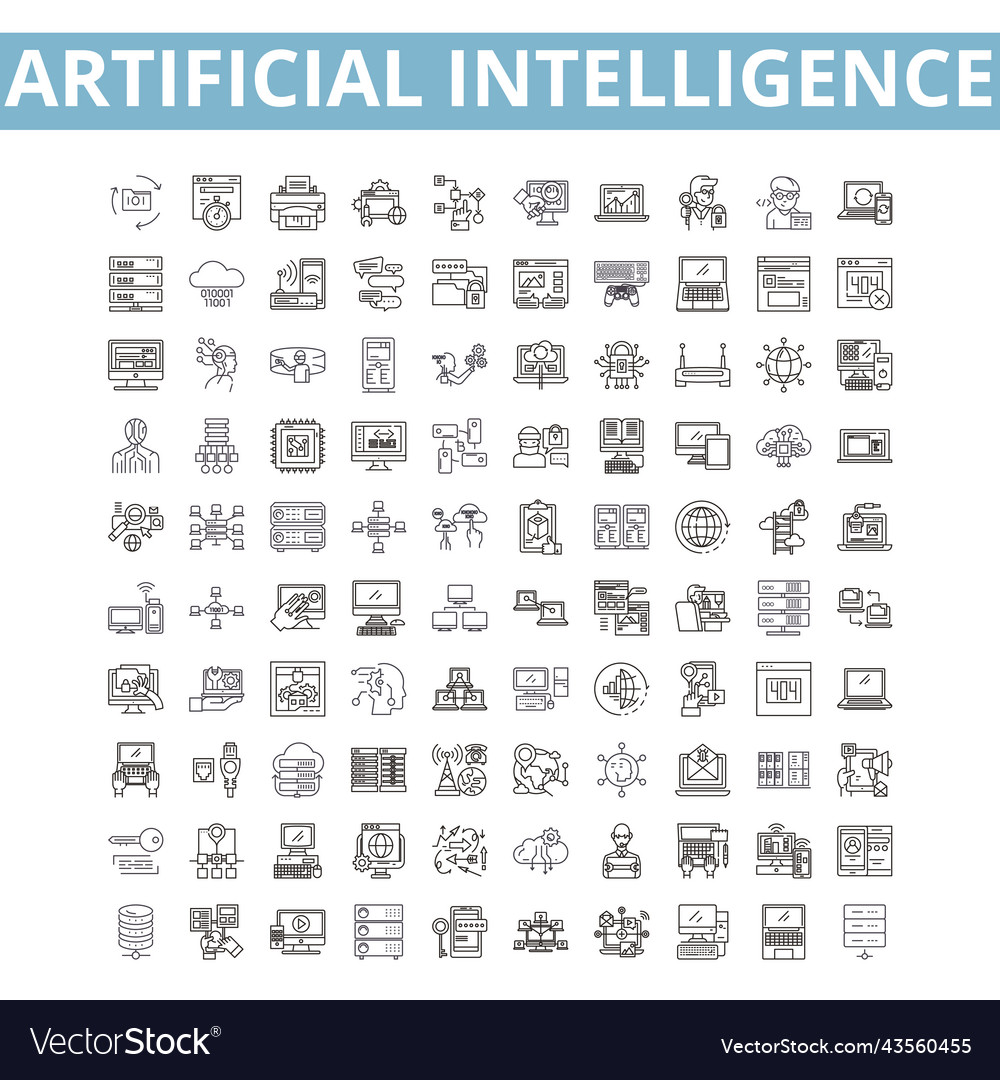 Artificial intelligence icons line symbols web Vector Image