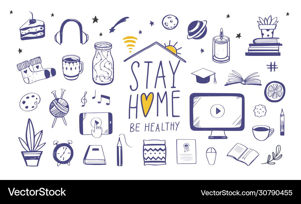 Coronavirus covid-19 hand drawn doodle set Vector Image