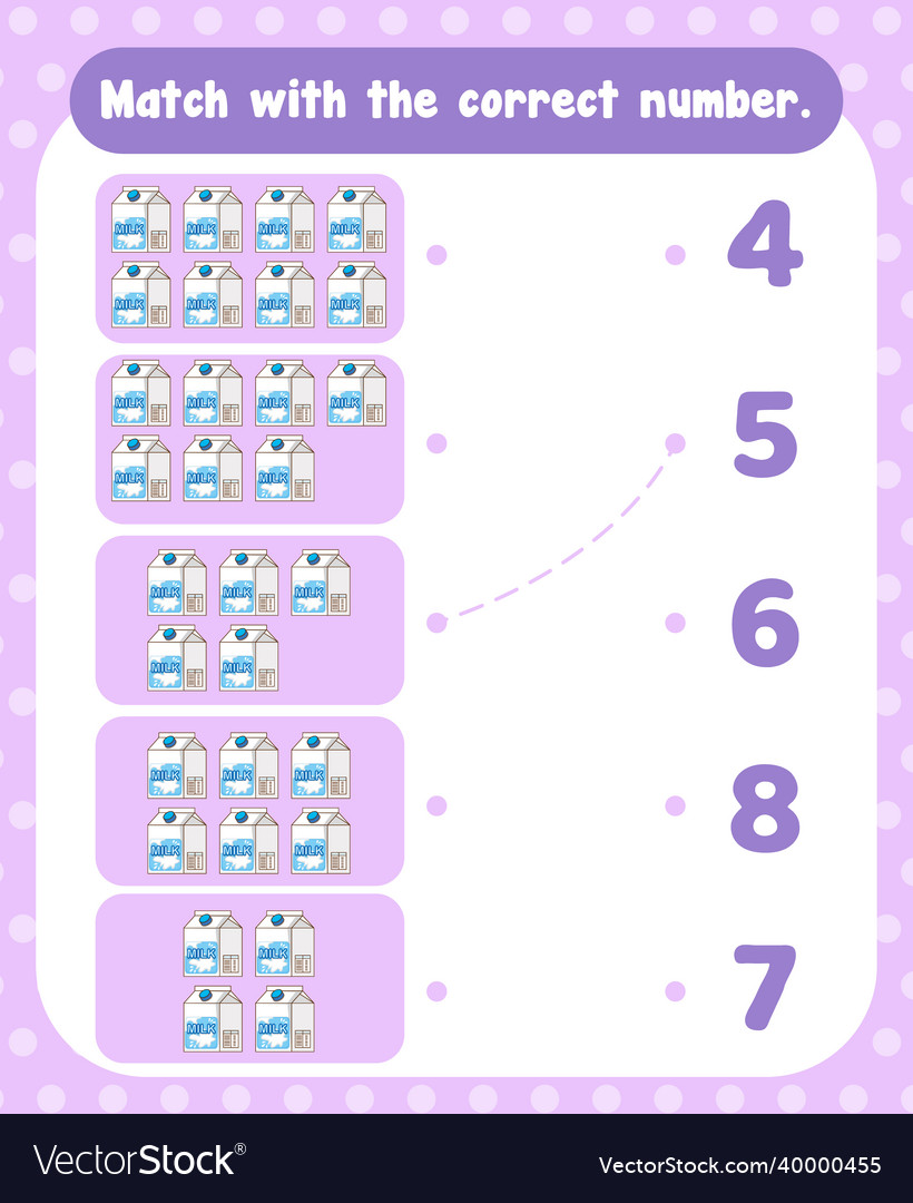 Count and match numbers math worksheet template Vector Image