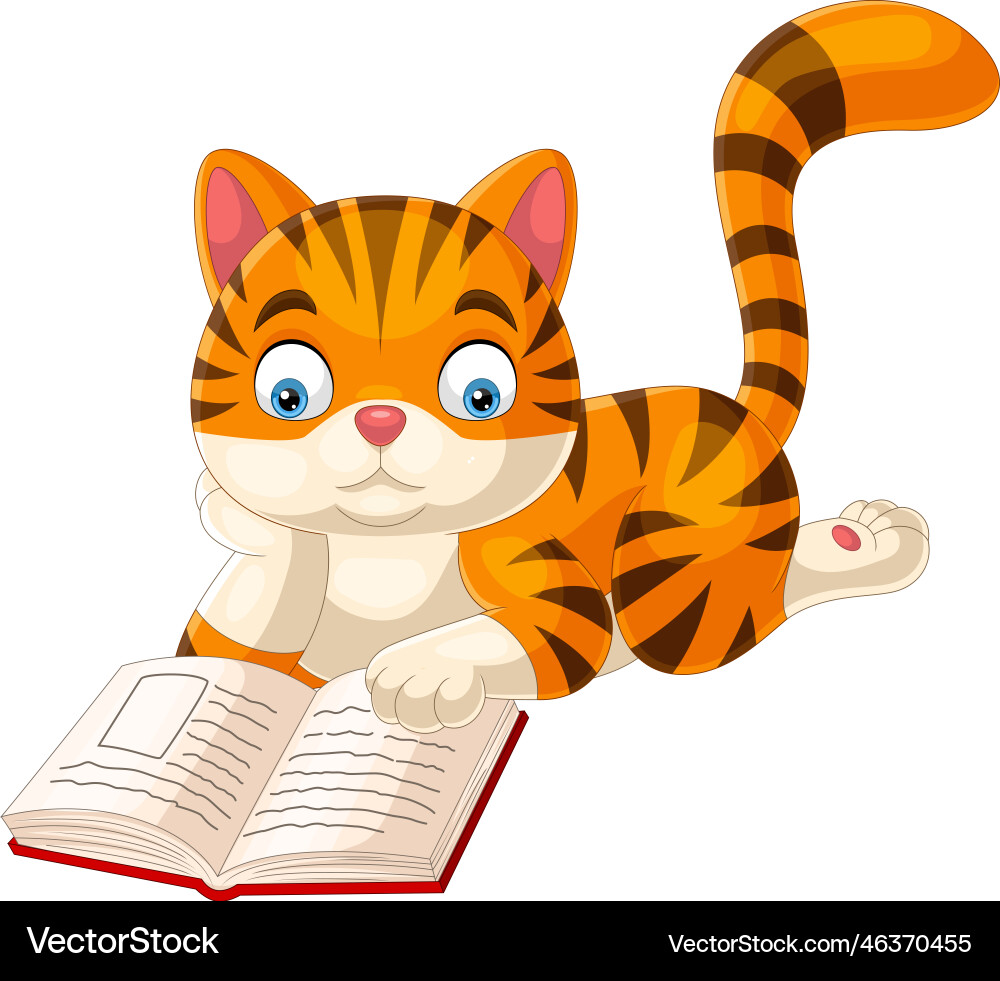 Cute cat cartoon reading a book Royalty Free Vector Image