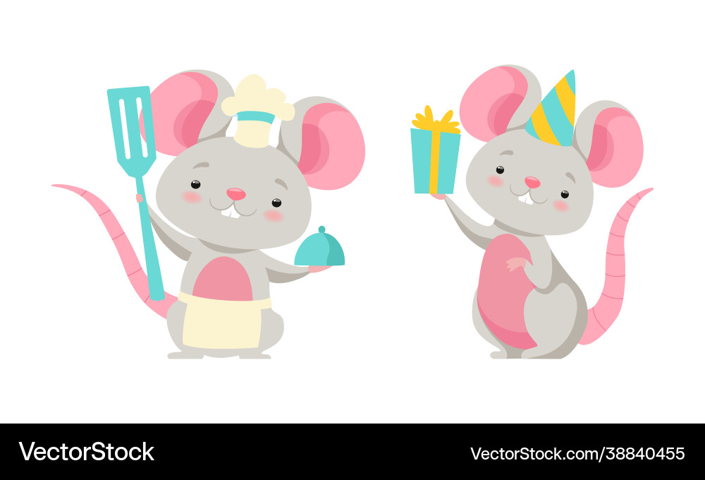 Cute grey mouse character in apron cooking Vector Image