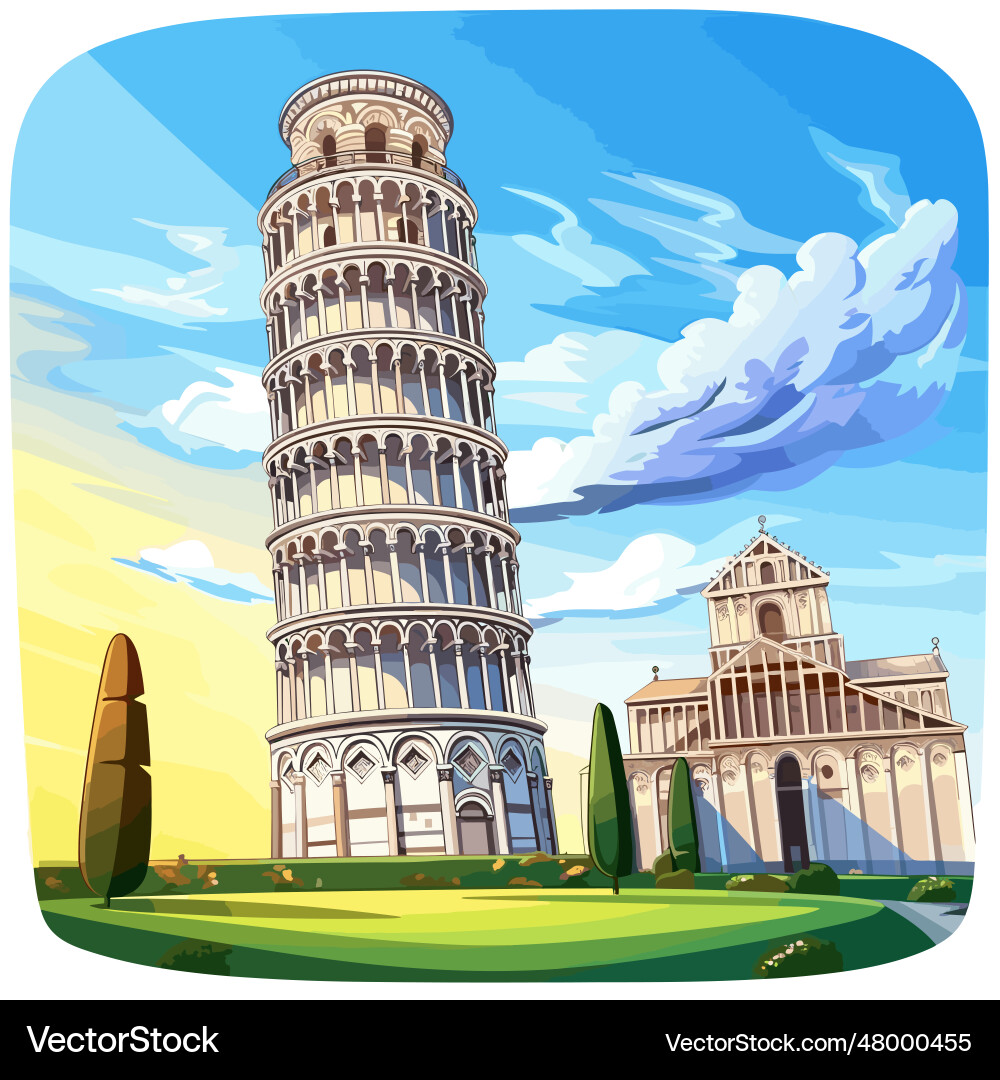 Leaning tower of pisa hand-drawn comic Royalty Free Vector