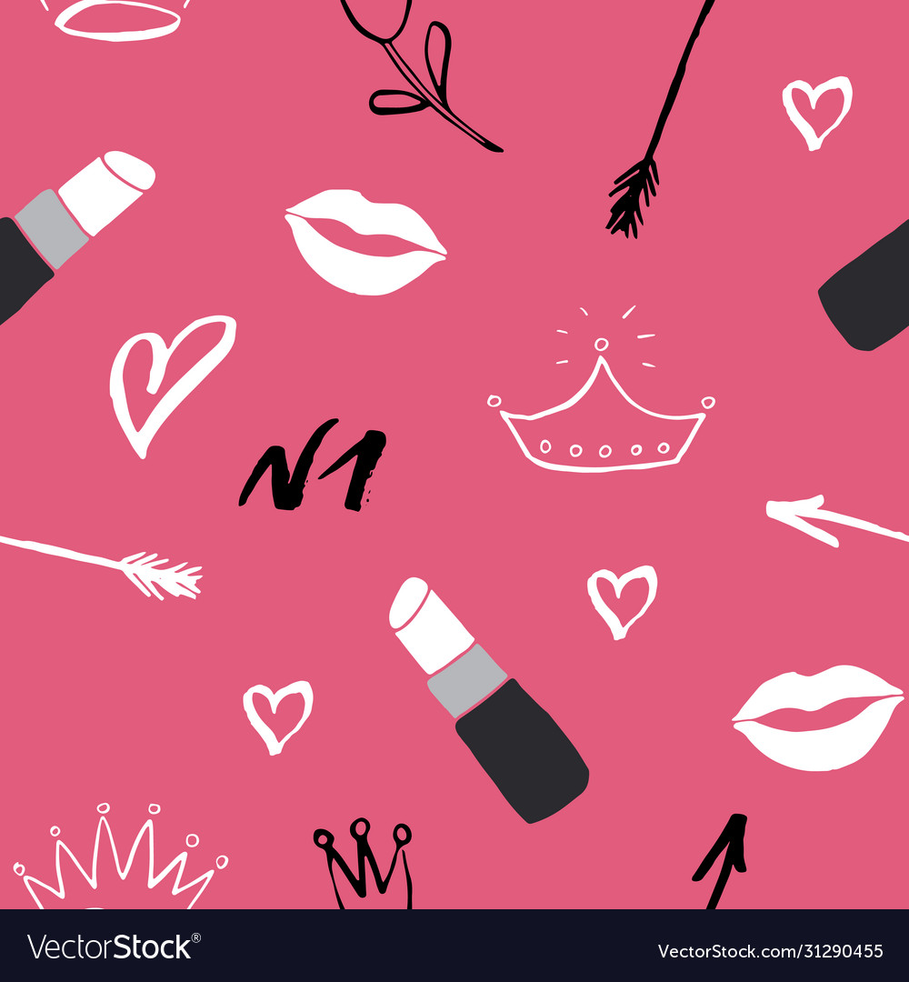 Lipstick seamless pattern hand drawn fashion Vector Image