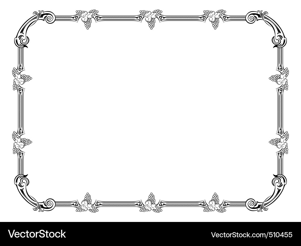 Rococo vintage frame grapes rod leaves Royalty Free Vector