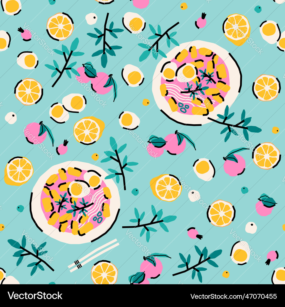 Seamless pattern with traditional korean food Vector Image